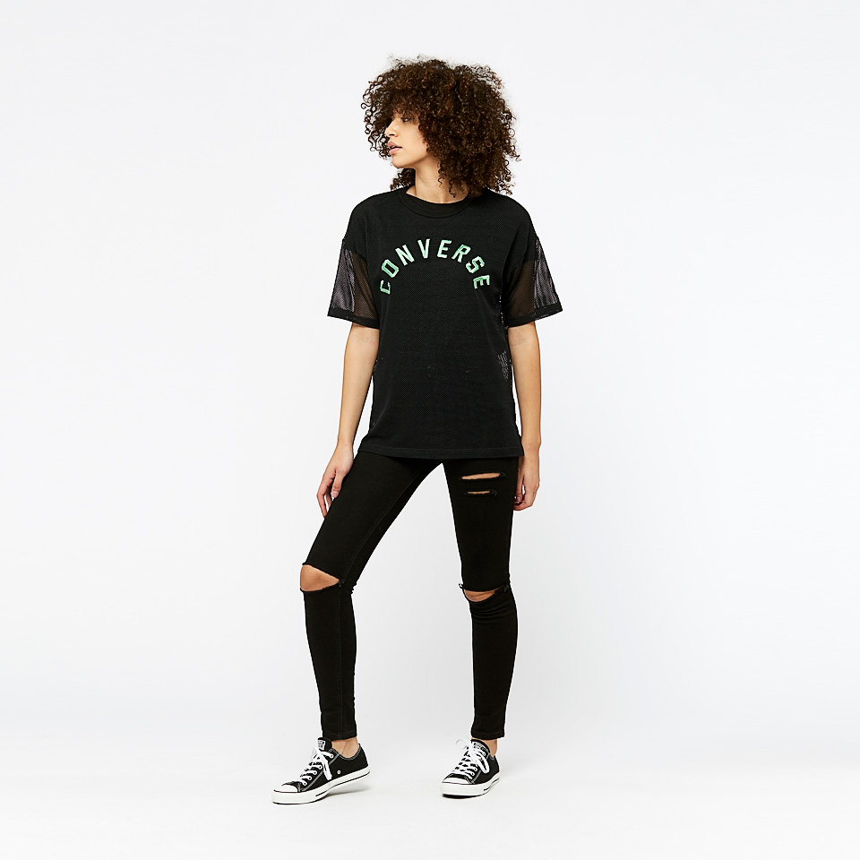 Womens Clothing - Converse Womens Embroidered Mesh Boxy Tee - Converse ...