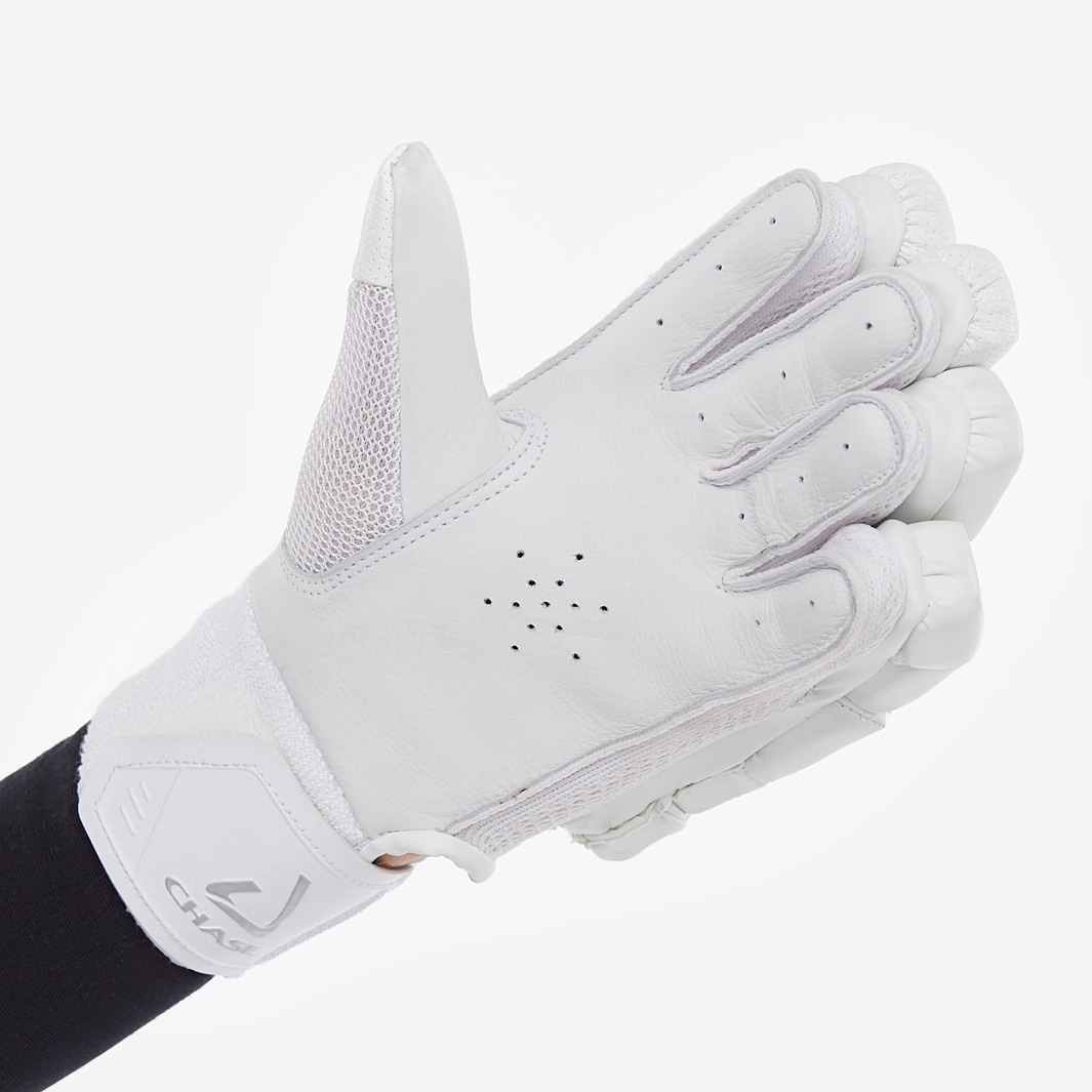 Chase R4 LH Junior Batting Gloves - White - Junior Batting Equipment
