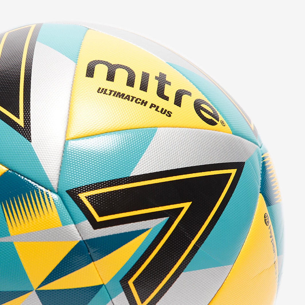 Ballon de Foot Mitre 21 Ultimatch Plus - Jaune/Argent/Aqua Bleu/Noir ...