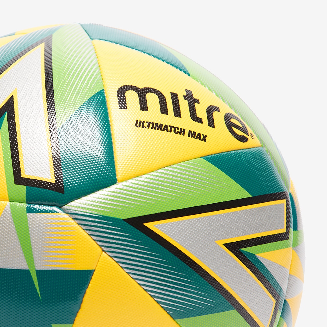 Ballon de Foot Mitre 21 Ultimatch Max - Jaune/Argent/Vert Terrain/Noir ...