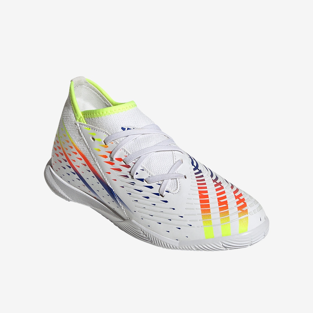 adidas Kids Predator Edge.3 IN - White/Solar Yellow/Power Blue - Junior ...
