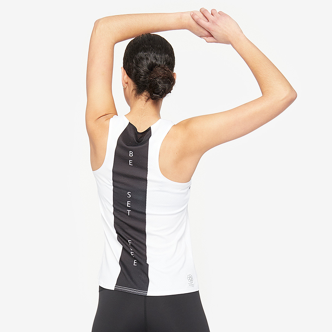 do Womens Be Set Free Sheer Speed Tank - White/Black-Womens Clothing