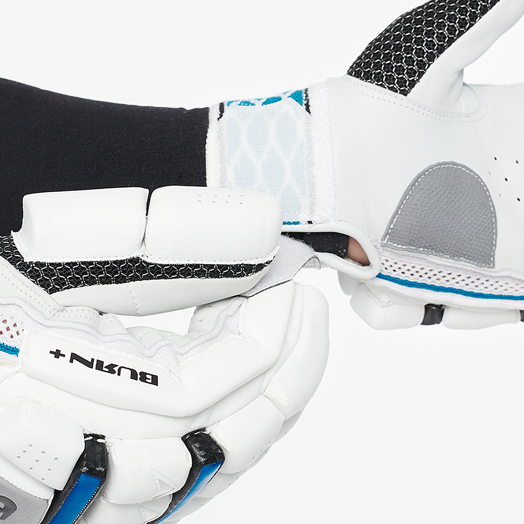 New Balance Burn+ RH Batting Gloves - White/Blue/Silver - Batting ...
