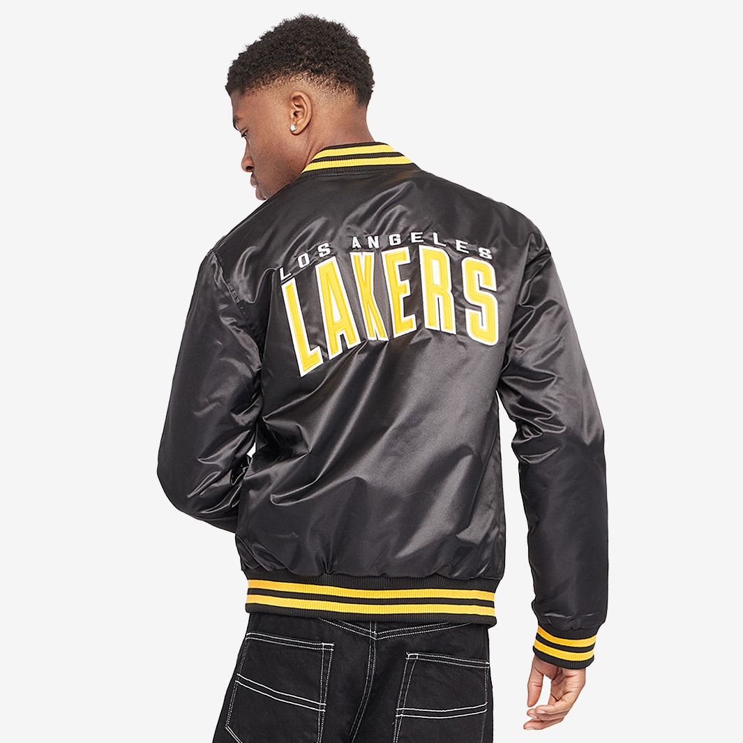 New Era Los Angeles Lakers Satin Wordmark Bomber - Black - Mens Clothing