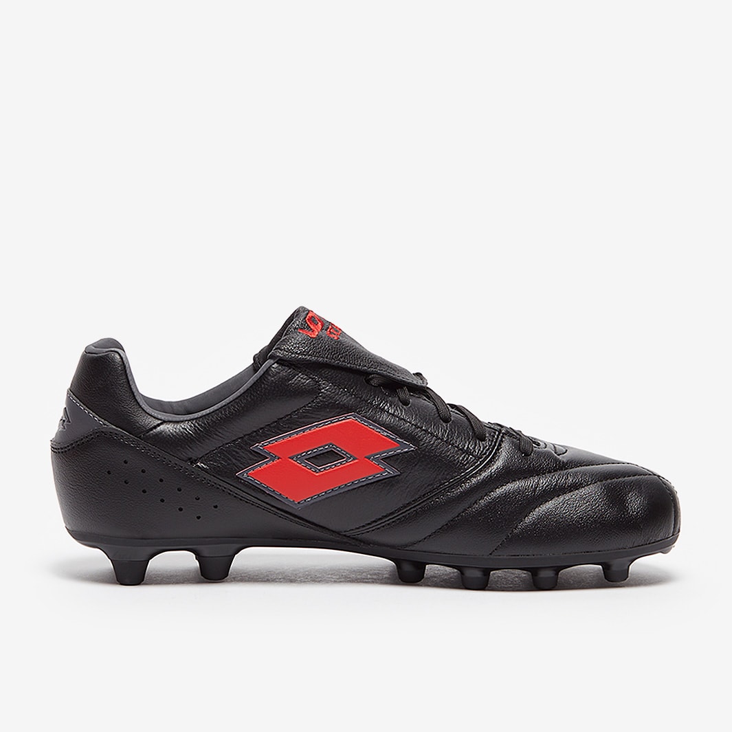Lotto Stadio 200 III FG - All Black/Flame Red - Mens Boots