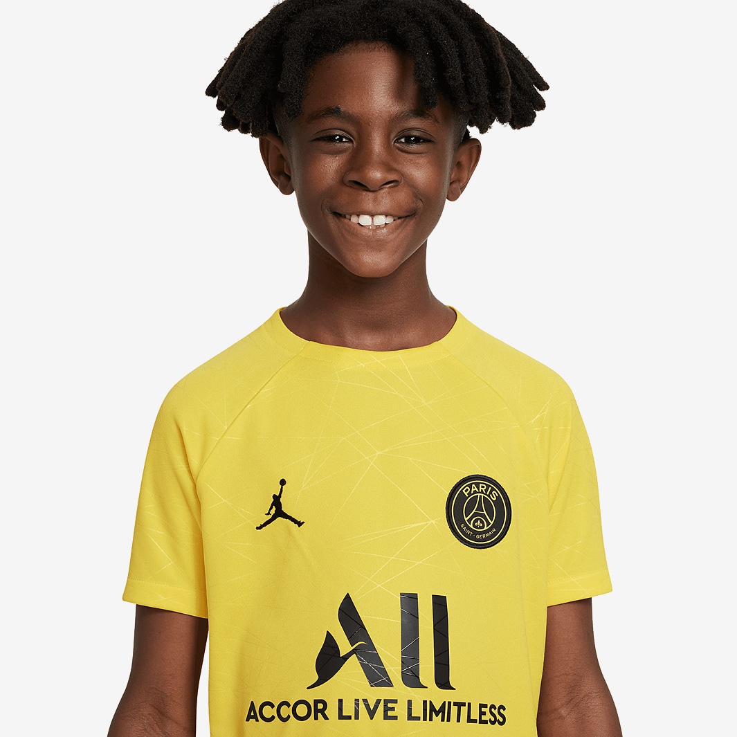 Jordan x PSG Kids 22/23 4th Pre-Match Dri-Fit SS Top-Tour Yellow/Tour ...