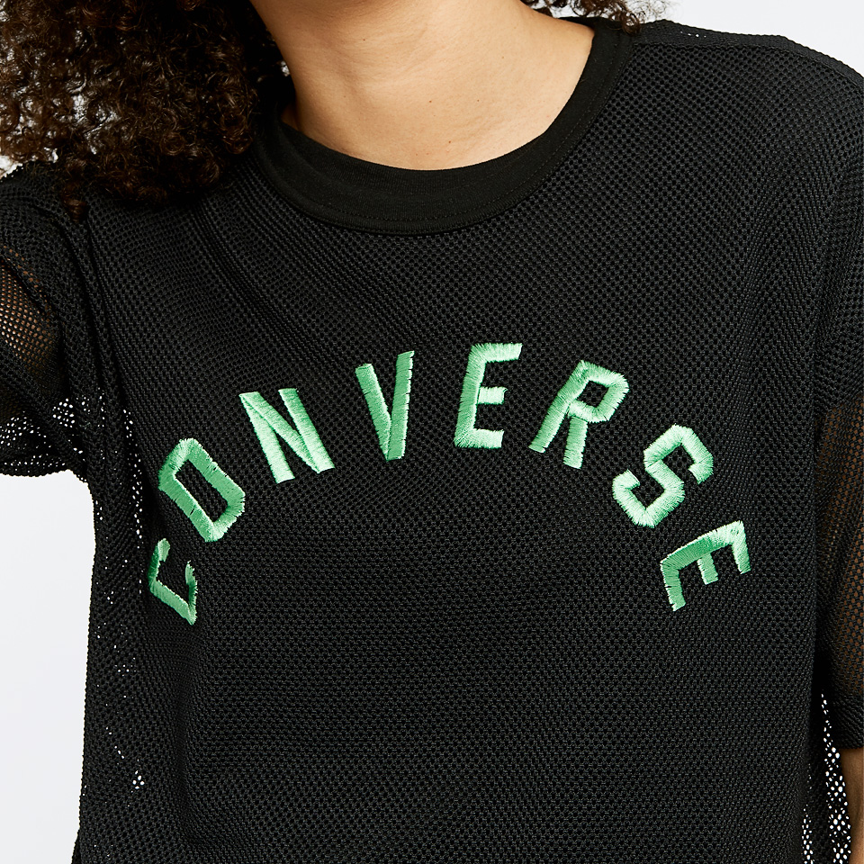 Womens Clothing - Converse Womens Embroidered Mesh Boxy Tee - Converse ...