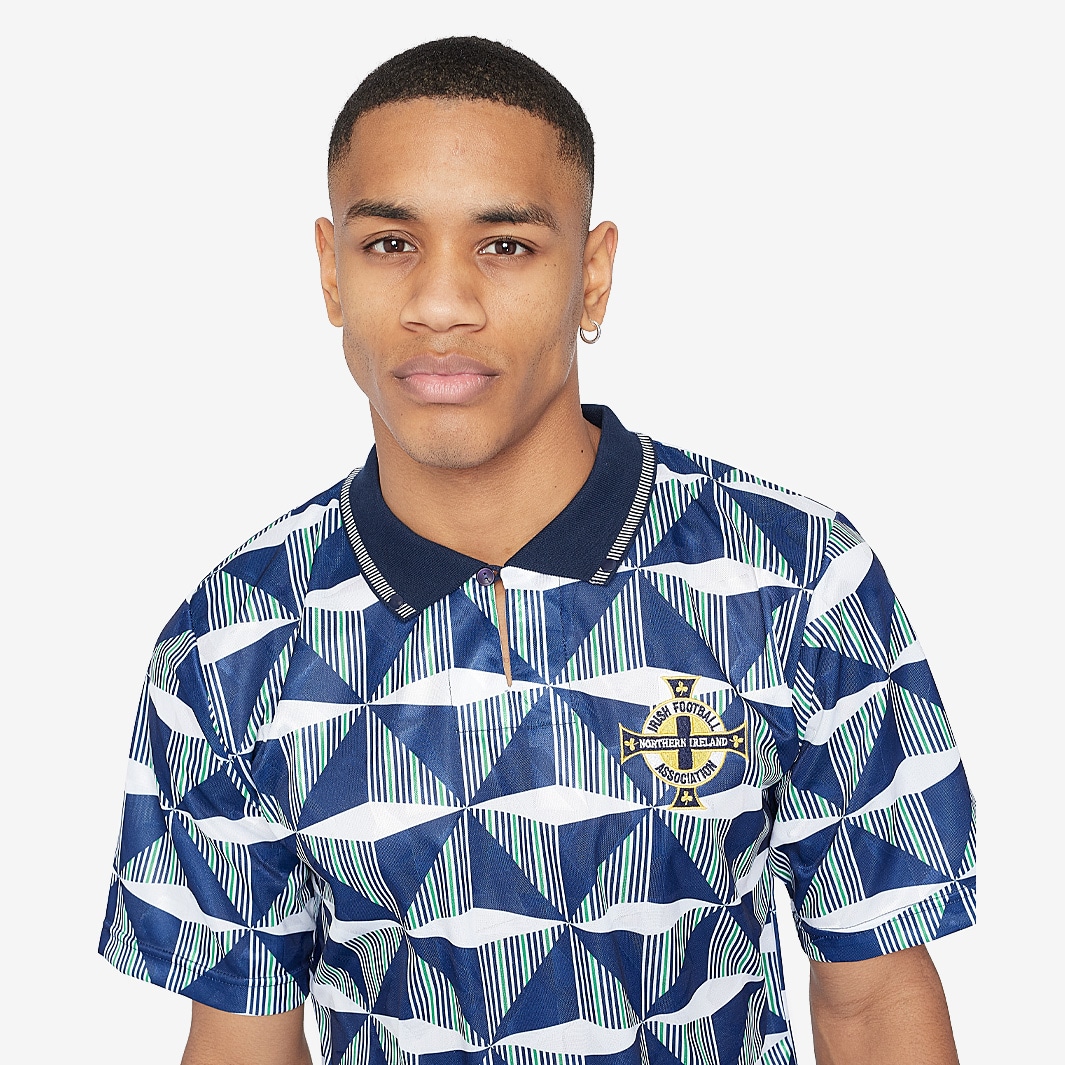 Score Draw Northern Ireland 1990 Away Shirt - Grey/Blue - Mens Replica