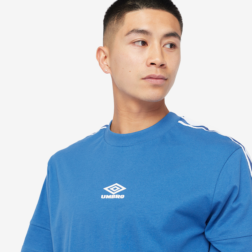 Umbro Diamond Taped Crew Tee - Vallarta Blue/White - Tops - Mens Clothing