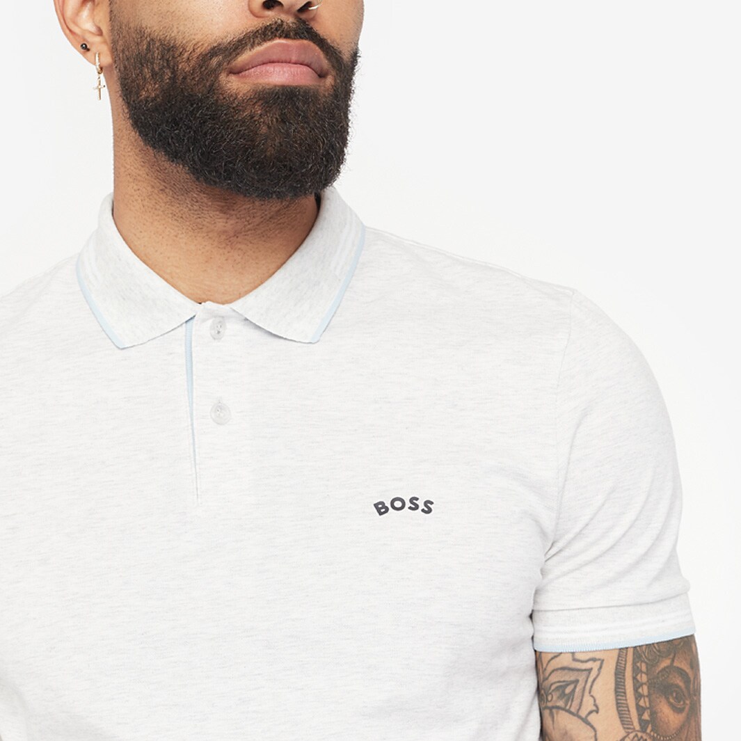 Hugo Boss Paul Curved Polo - Light/Pastel Grey - Mens Clothing
