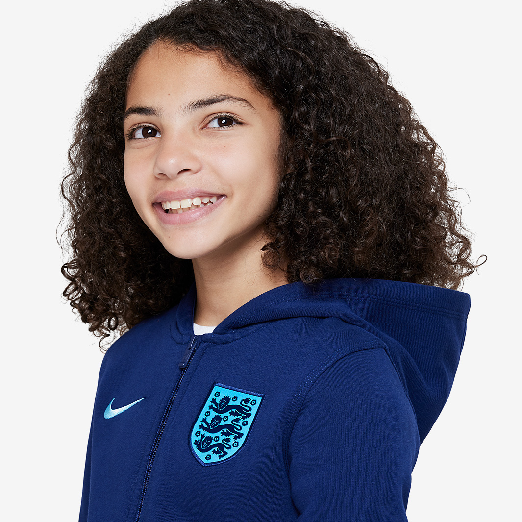 Nike England Kids 22/23 NSW LS Full Zip Hoodie - Blue Void/Blue Fury ...
