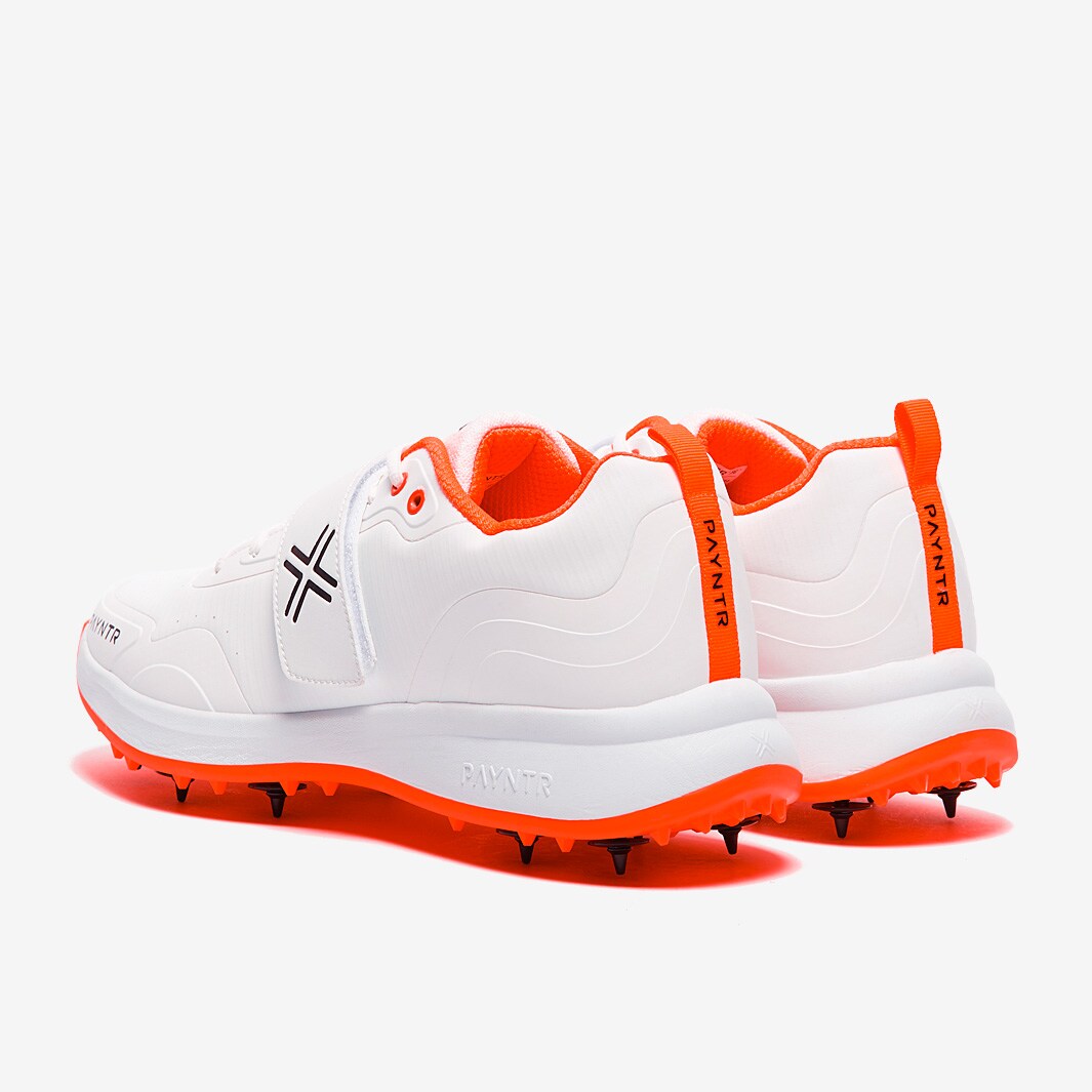 Payntr XPF-P6 Cricket Spikes - White/Orange - Mens Shoes