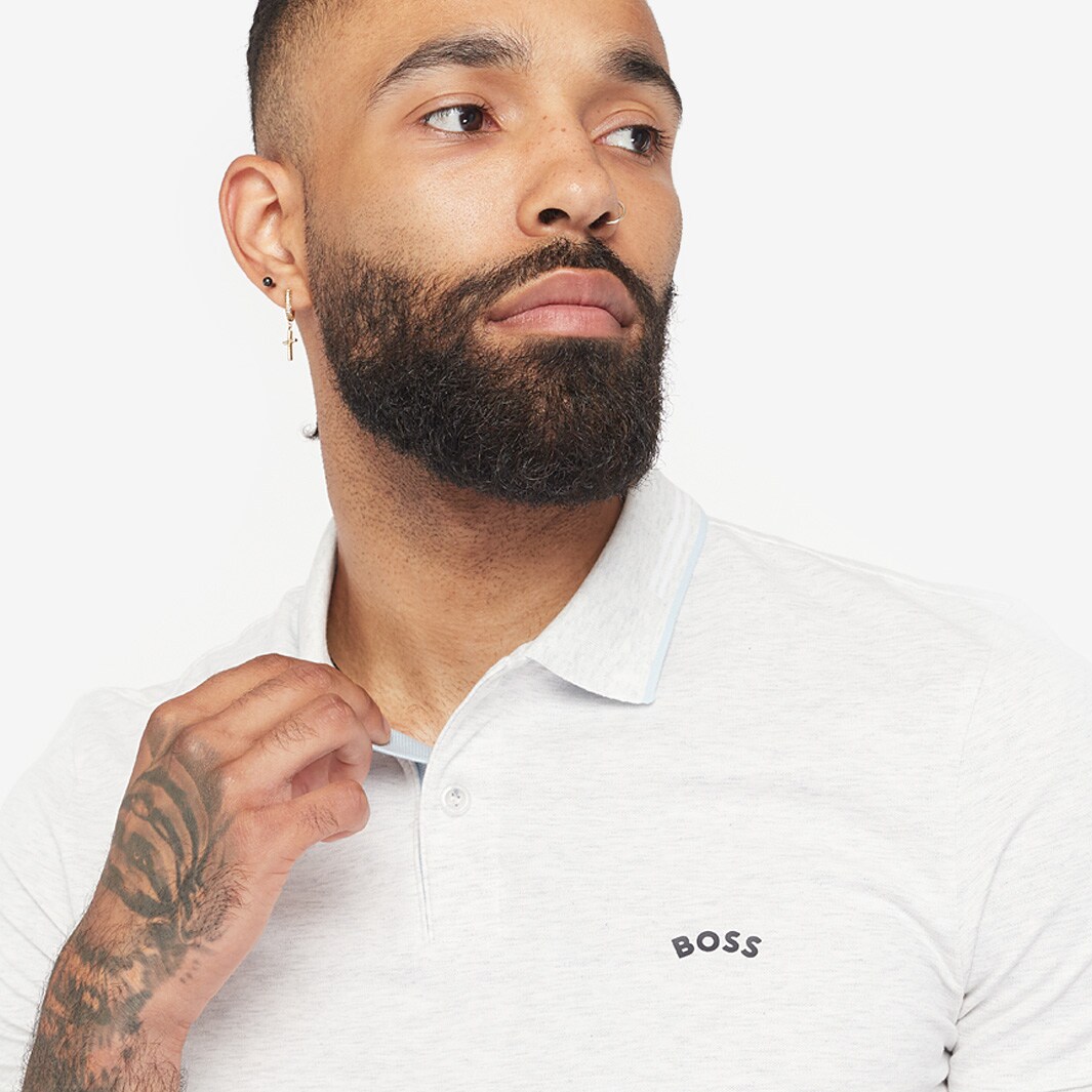 Hugo Boss Paul Curved Polo - Light/Pastel Grey - Mens Clothing