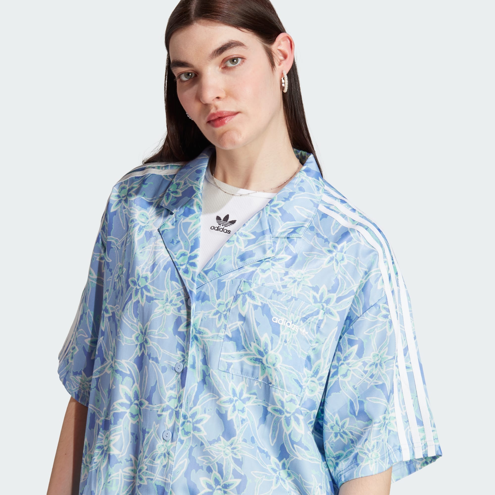 adidas Originals Island Club Resort Shirt Blue Tint / Multicolor Womens ...
