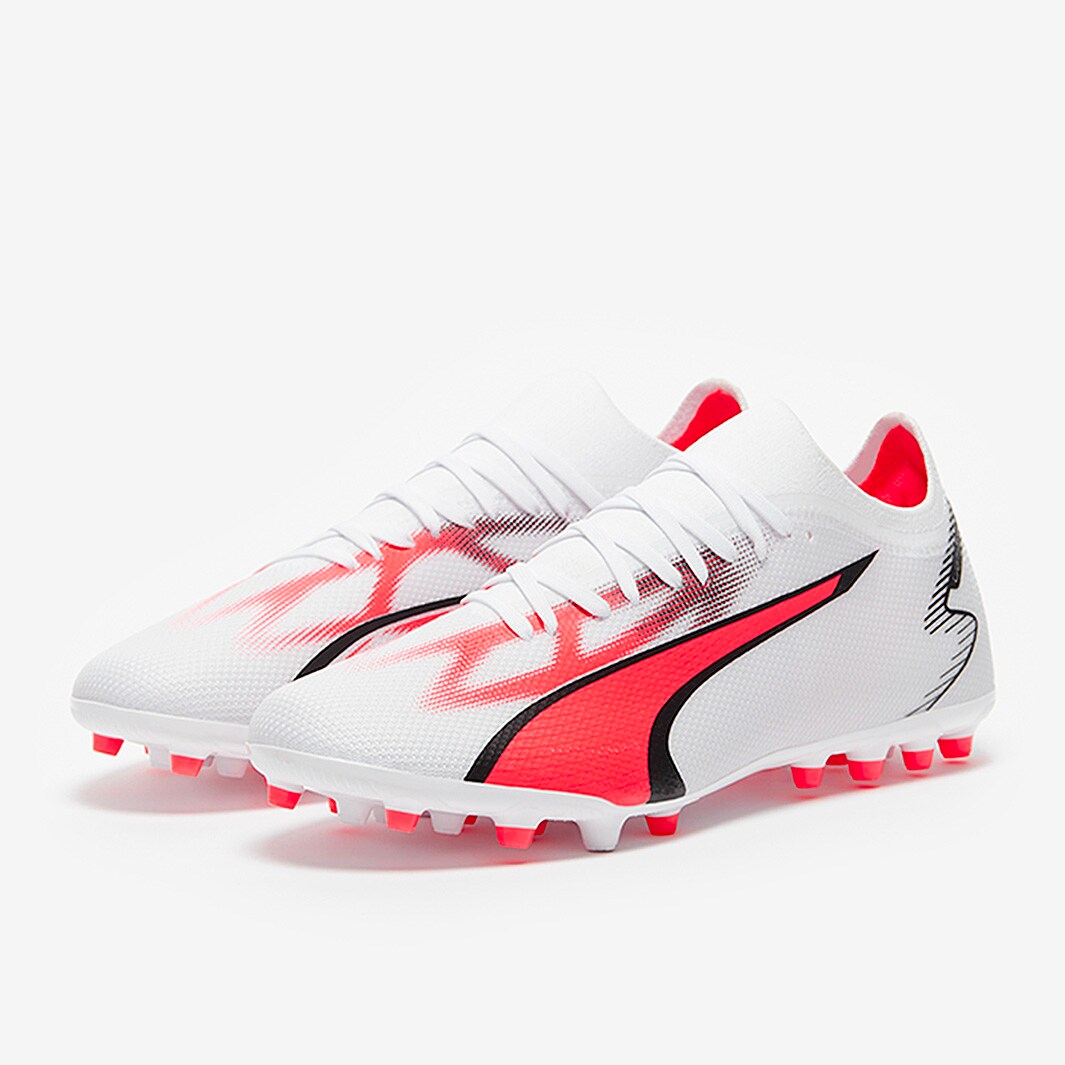 Puma Ultra Match MG - Blanc Puma/Orchidée de Feu - Chaussures de Foot ...
