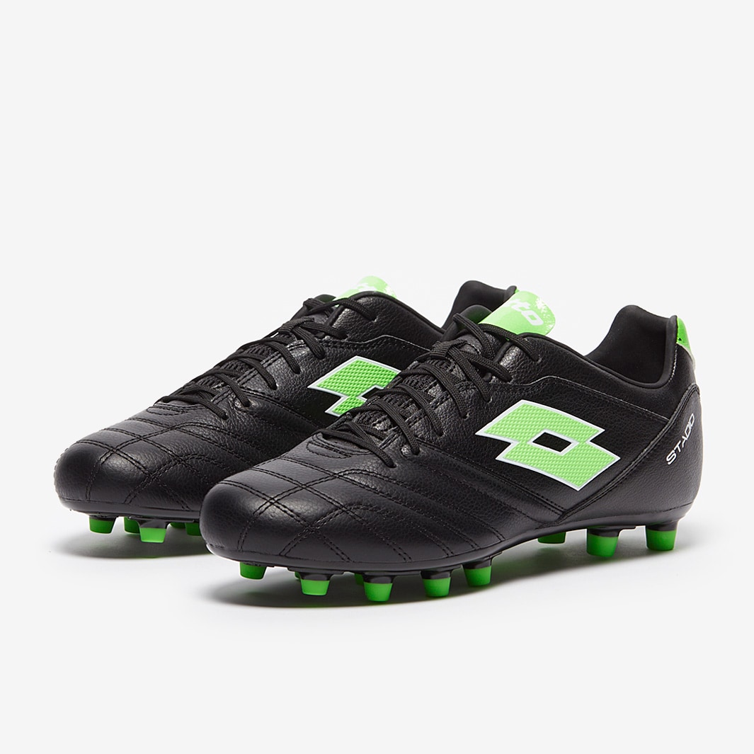 Lotto Stadio 300 III FG - Noir Uni/Vert Printemps - Chaussures de Foot ...