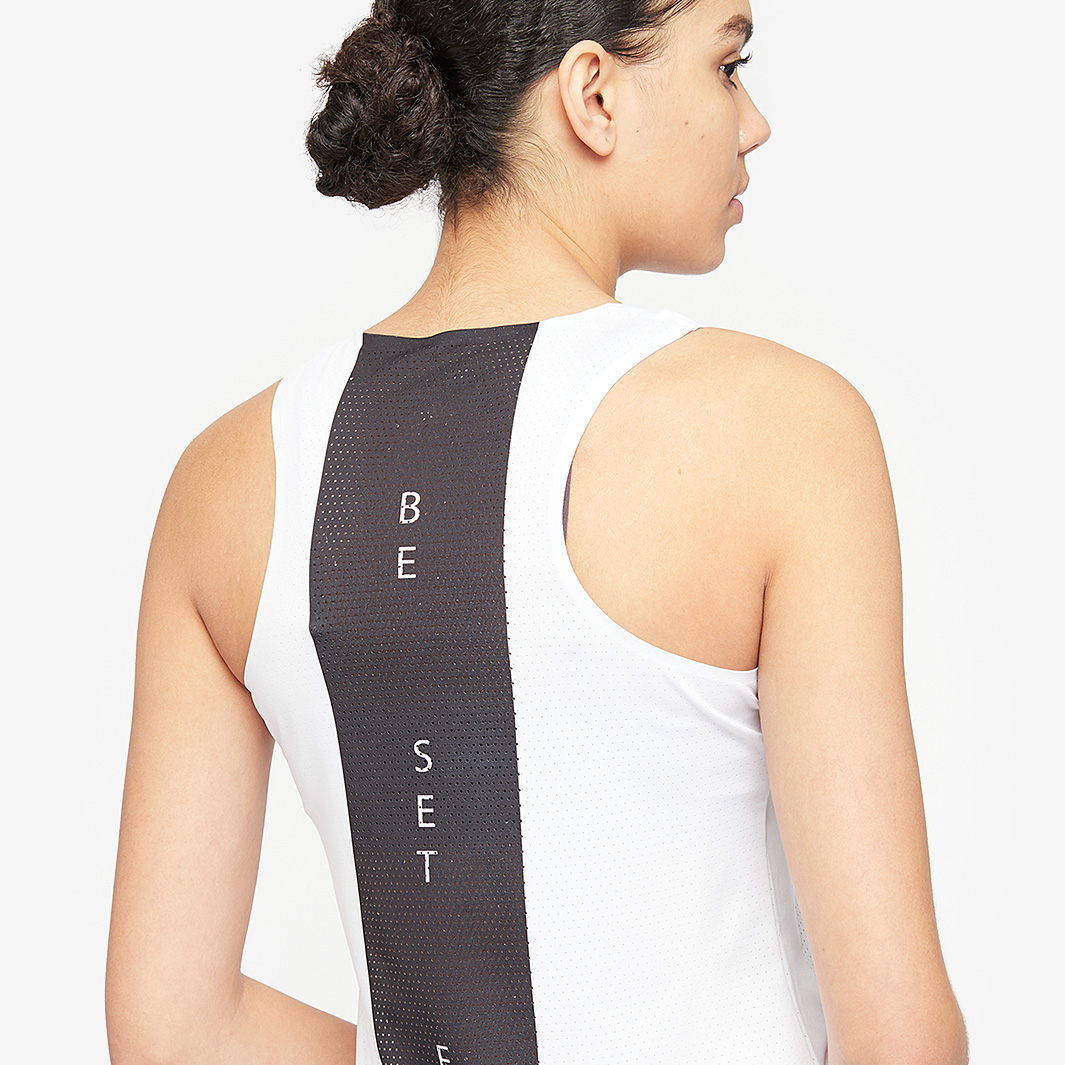 do Womens Be Set Free Sheer Speed Tank - White/Black-Womens Clothing