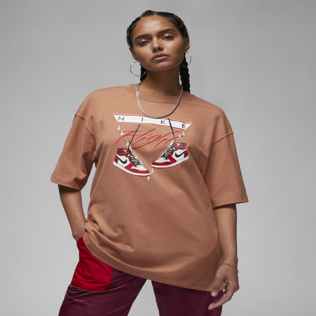 Jordan Womens Flight Shoe Graphics Over-Sized Tee - Mineral Clay ...