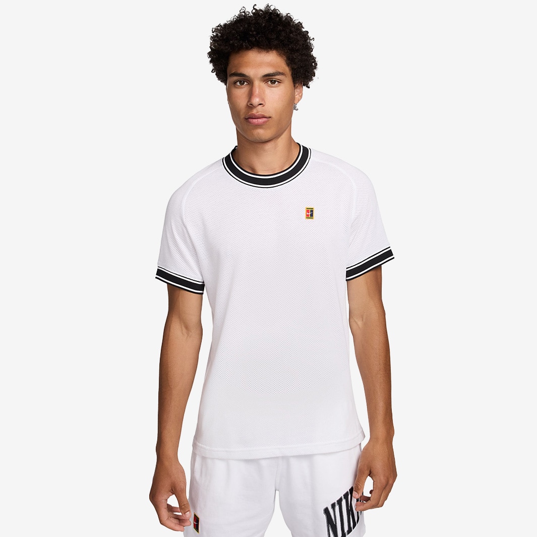 Nike Court Dri-FIT Heritage Short Sleeve Tennis Top - White/Black ...