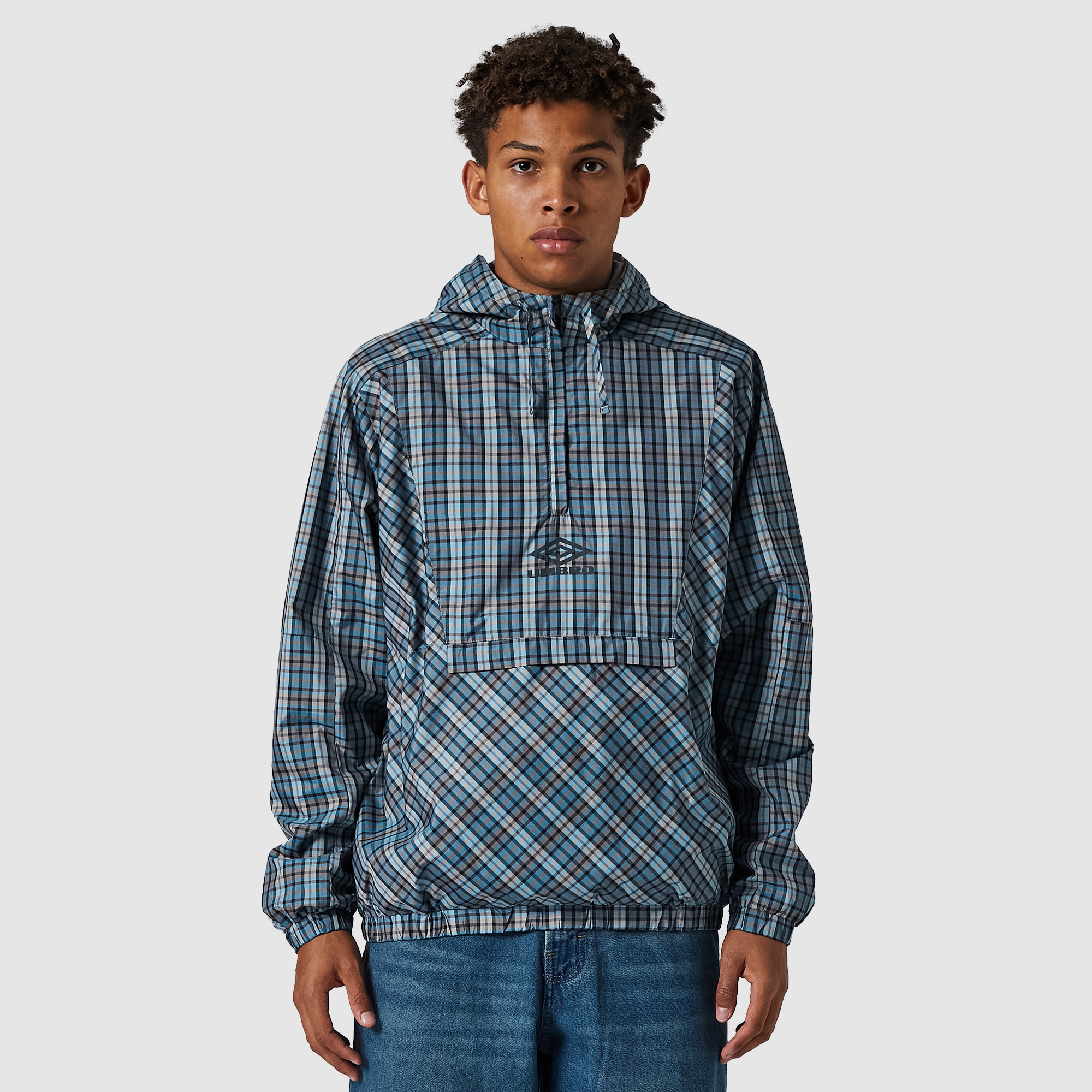 Umbro Checked Cagoule - Grey/Blue Check - Tops - Mens Clothing