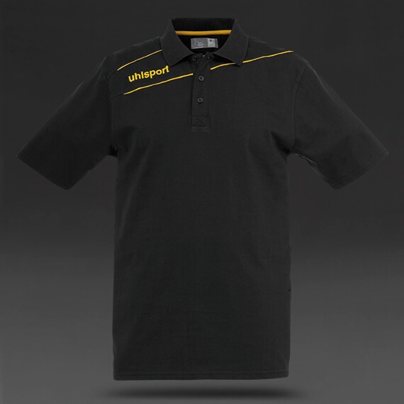 Uhlsport Stream 3 Polo - Mens Football Teamwear - Black/Corn Yellow