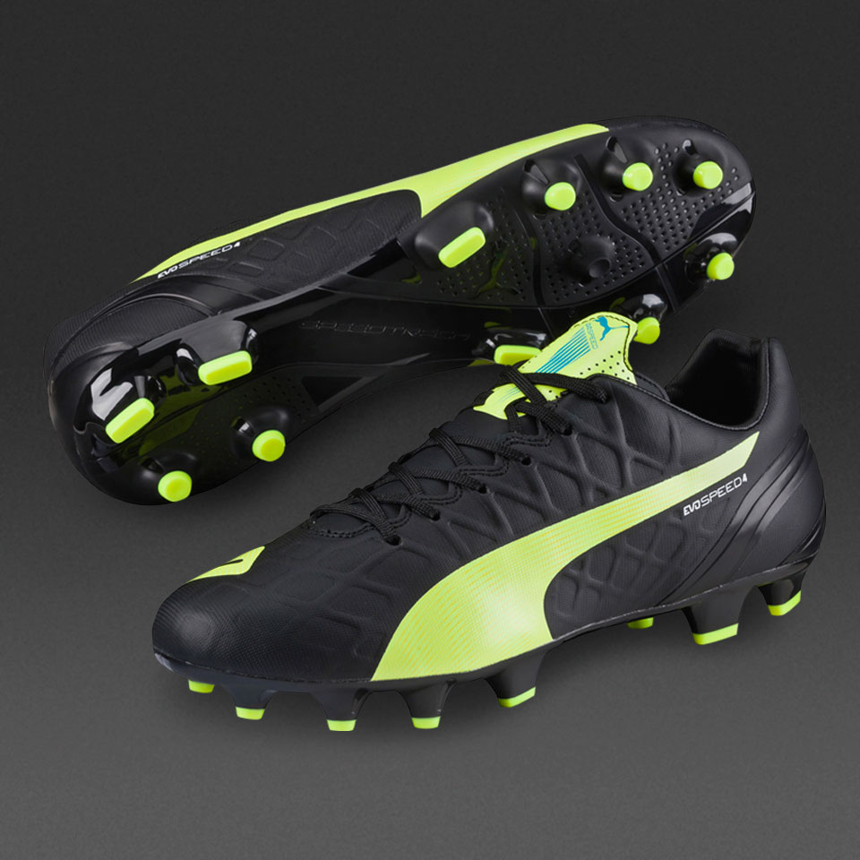 Puma evoSPEED 4.4 FG - Mens Shoes - Firm Ground - Black/Safety Yellow ...