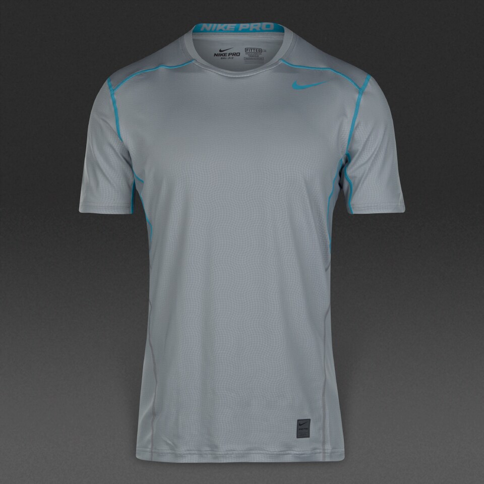Nike Hypercool Fitted SS Top - Mens Clothing - Wolf Grey/Omega Blue ...