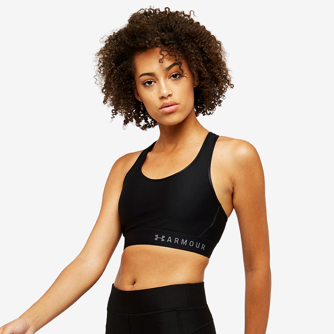 Under Armour Womens Mid Keyhole Bra - Black/Black/Metallic Silver ...