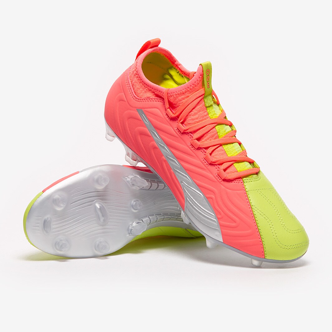 Puma One 20.3 FG/AG - Pesca Energy/Giallo Fizzy/Argento - Scarpe Calcio ...