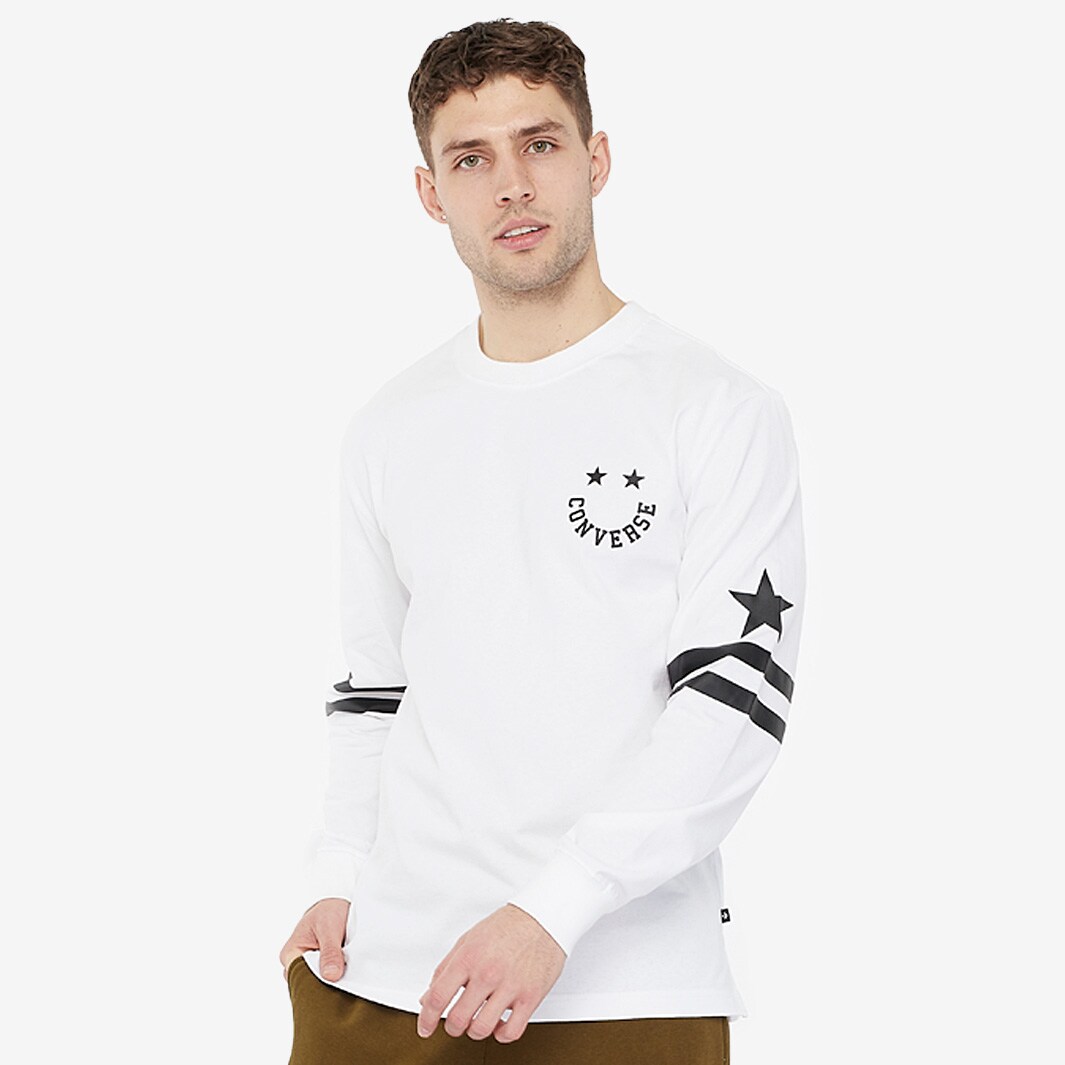 Converse Twisted Varsity Cut & Sew Ls Tee - White - Mens Clothing