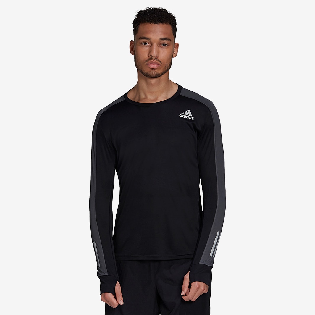 adidas Own The Run Long Sleeve Tee - Black/Grey Six - Mens Shoes | Pro ...