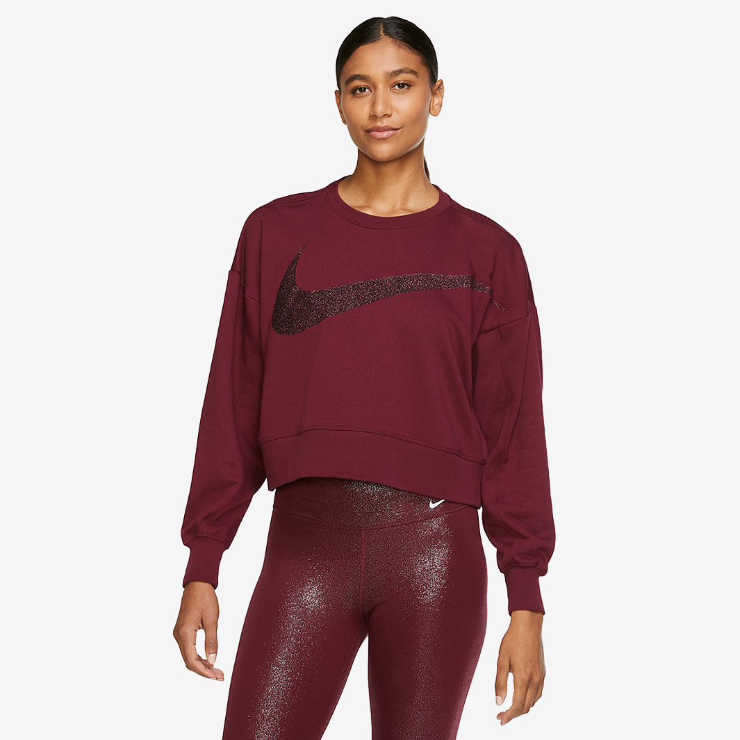 Nike Womens Fleece Sparkle Training Top - Dark Beetroot/White - Womens ...