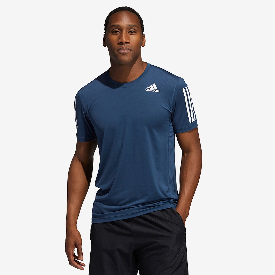 adidas Techfit Fitted Short Sleeve 3Stripes Top - Crew Navy - Mens ...
