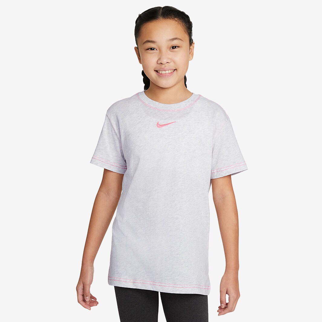 Nike Girls Sportswear Essential BF Tee - Birch Heather/Sunset Pulse ...