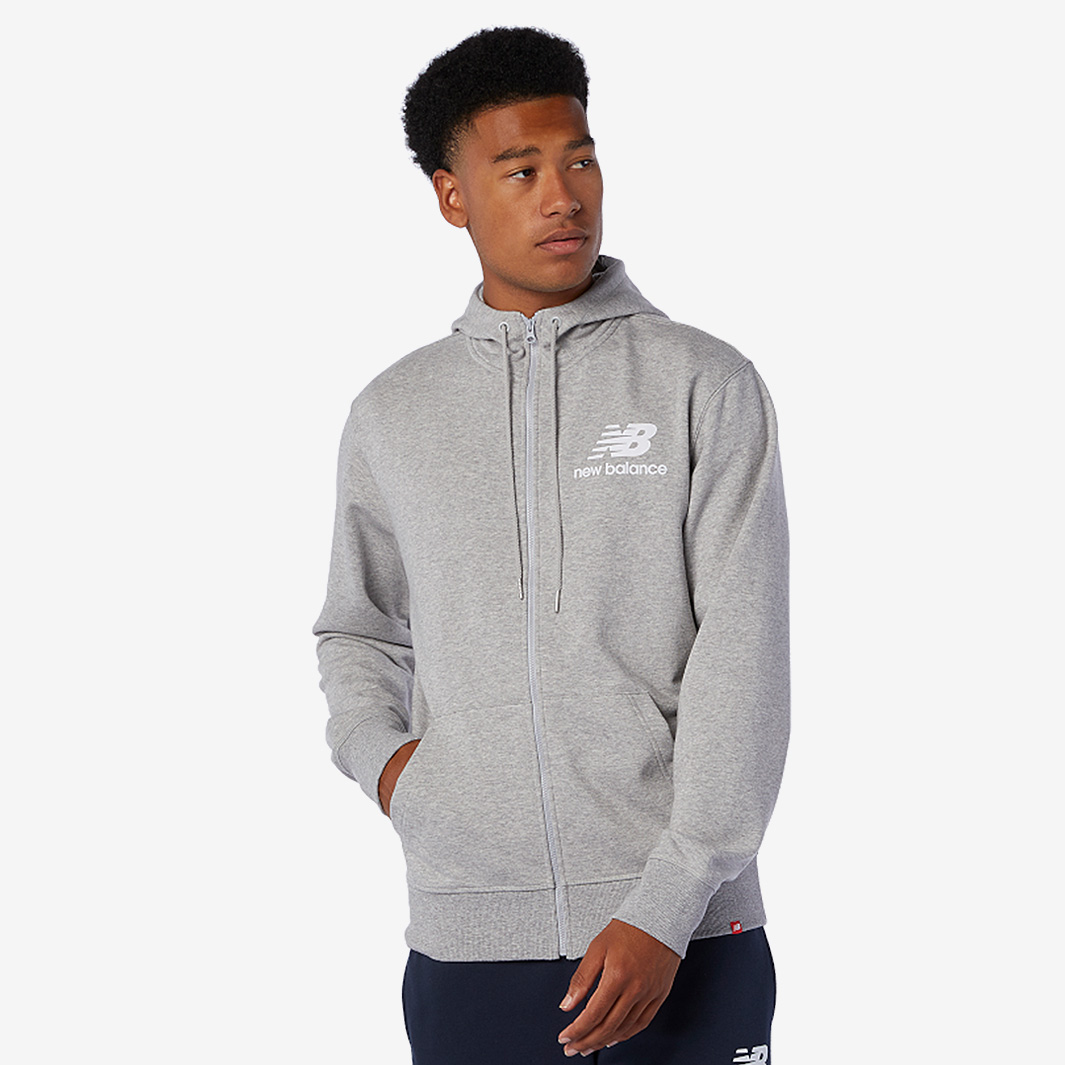 New Balance Essentials Stacked Full Zip Hoodie - Athletic Grey - Mens ...