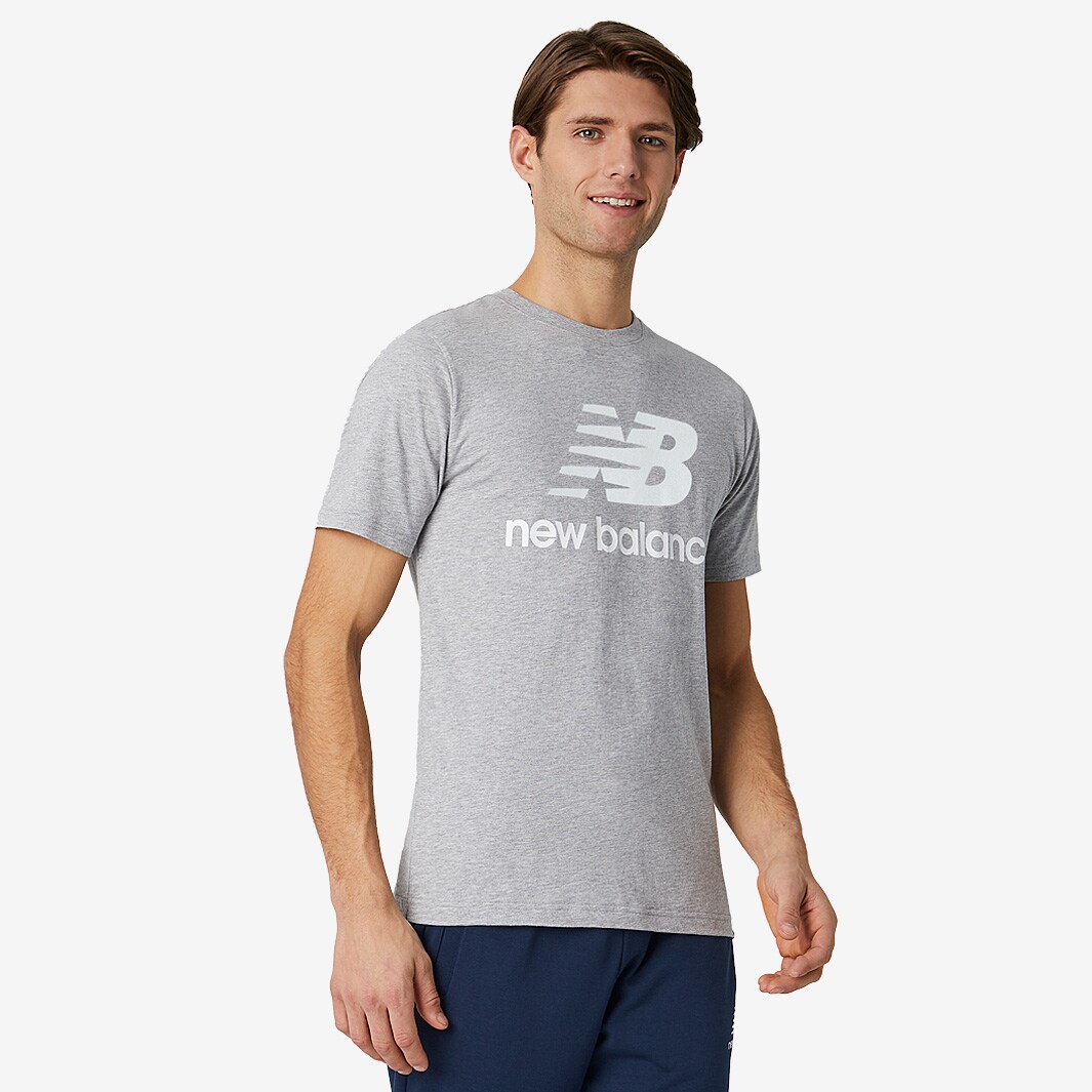 New Balance Essentials Stacked Logo Tee - Athletic Grey - Mens Clothing