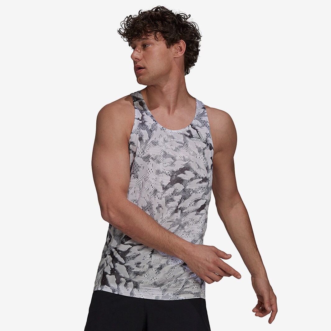 adidas Fast Graphic Primeblue Singlet - Grey One/White - Mens Clothing ...