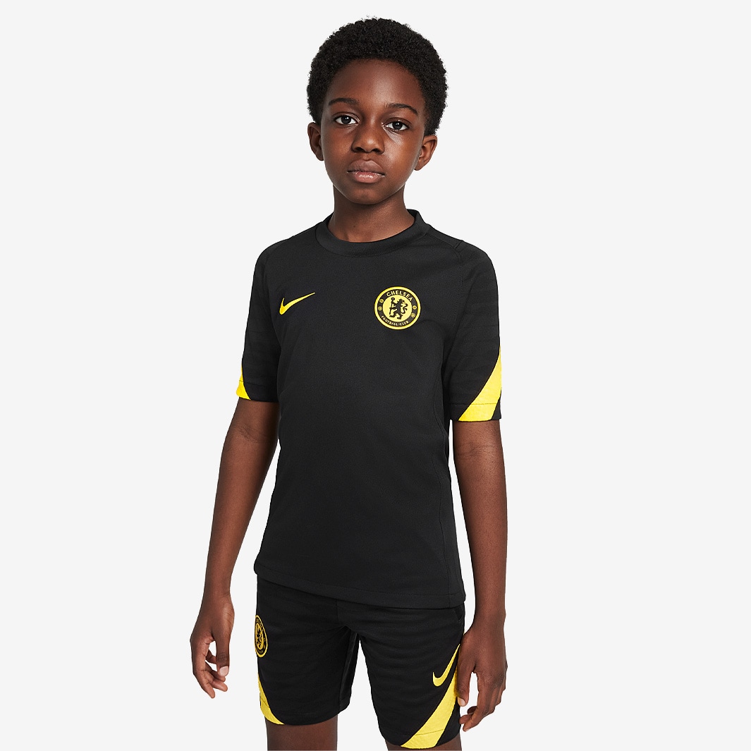 Nike Chelsea 21/22 Kids Strike SS Top - Black/Opti Yellow/Opti Yellow ...