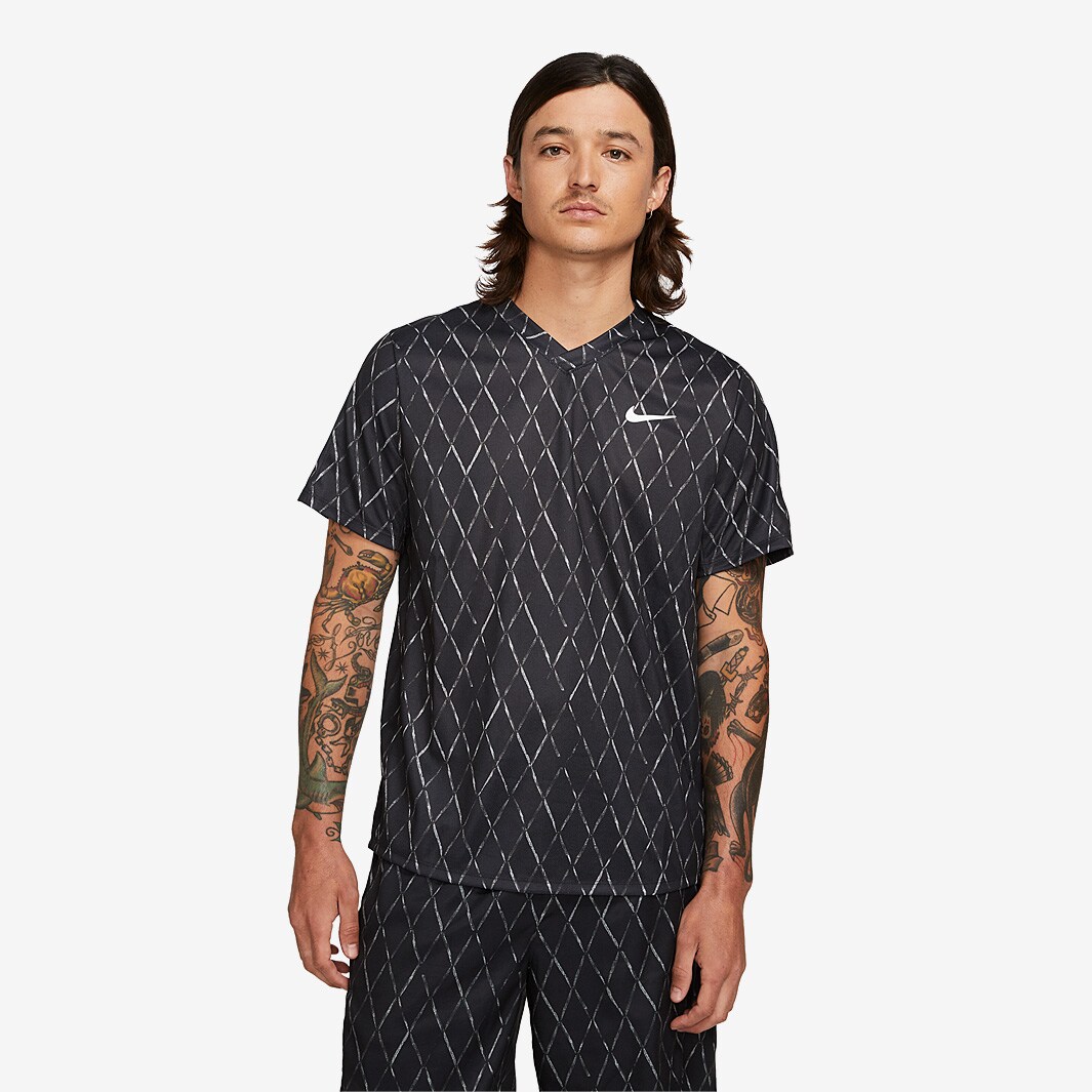 Nike Court Dri-Fit Victory Print Top - Black/White - Black/White
