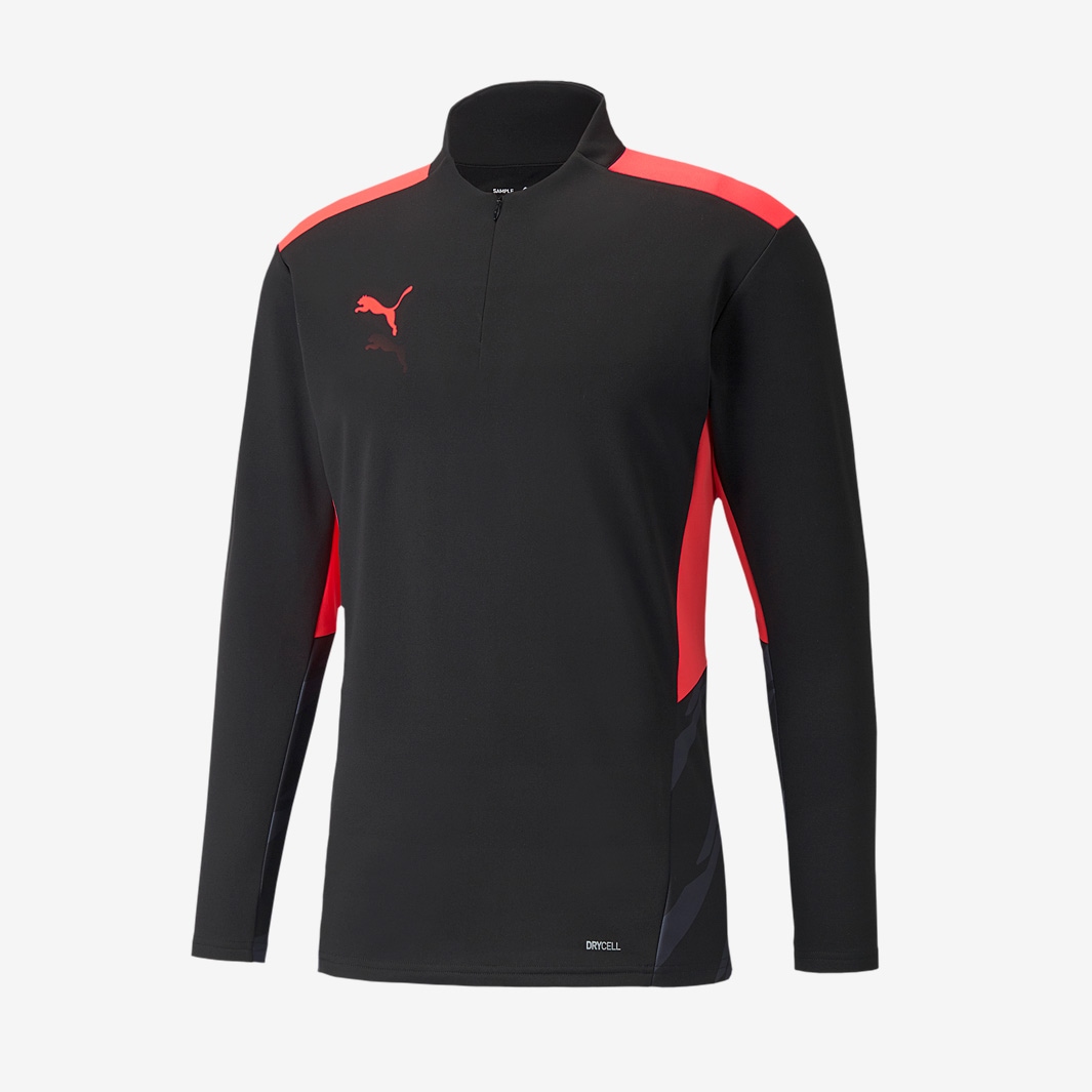 Puma Individual Cup Training 1/4 Zip Top - Puma Black/Sun Blaze - Mens ...