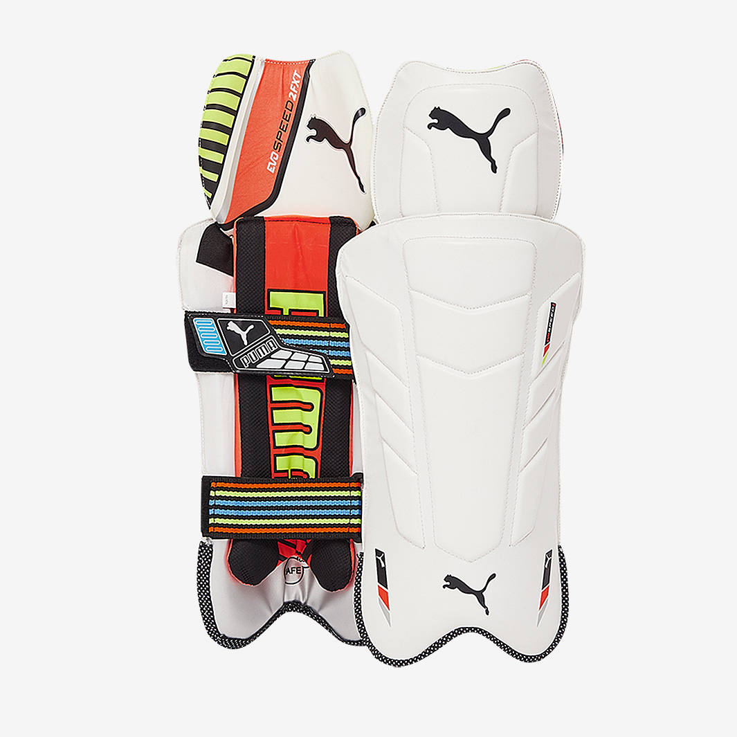 Puma evoSPEED 2 Junior Wicket Keeping Pads - White/ Black/ Yellow/ Pink ...