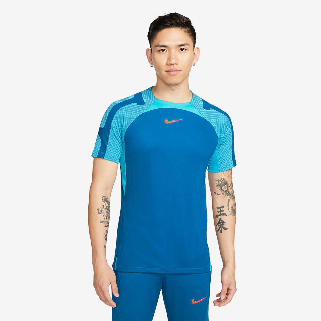 Nike Dry Strike SS Top - Dark Marina Blue/Chlorine Blue/Siren Red ...