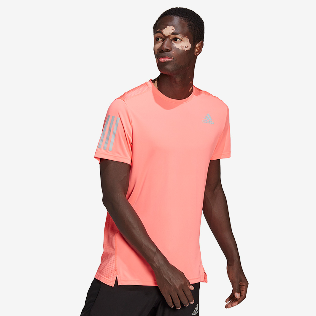 adidas Own The Run T-Shirt - Acid Red/Reflective Silver - Mens Clothing ...