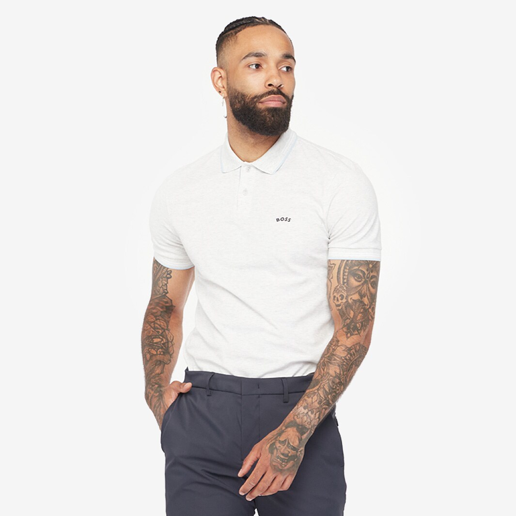 Hugo Boss Paul Curved Polo - Light/Pastel Grey - Mens Clothing | Pro ...