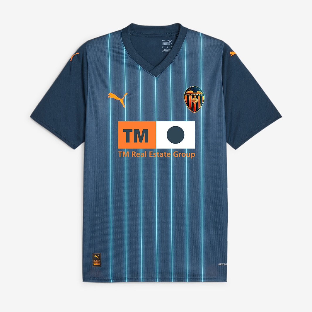 Puma Valencia CF 23/24 Away Shirt - Marine Blue/Ultra Orange - Mens ...