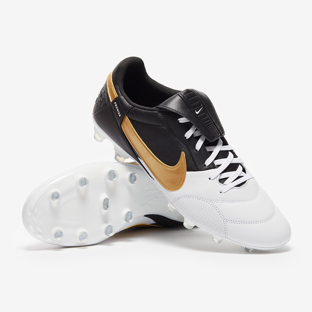 Nike The Premier III FG White Metallic Gold Black Mens Boots Pro Nike The Premier III FG White Metallic Gold Black Mens Boots Pro
