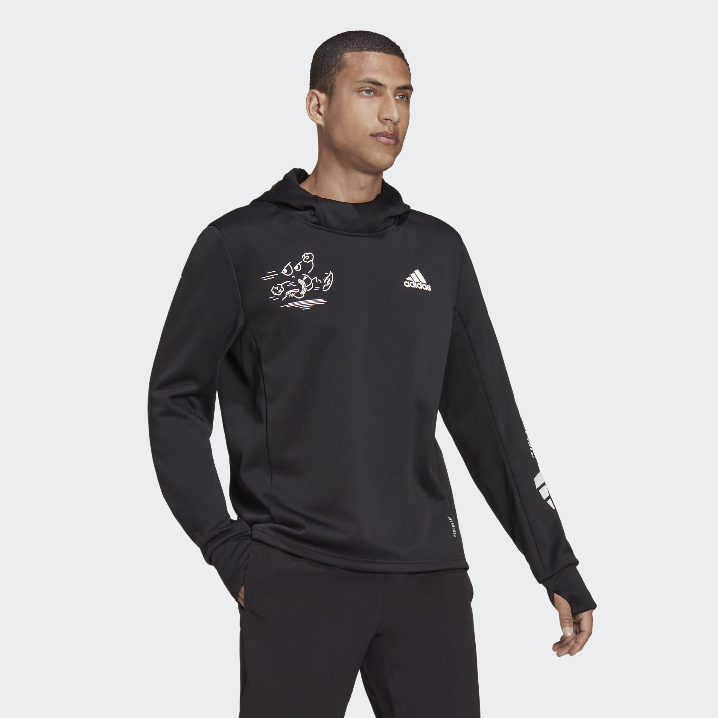 adidas adidas Signature Running Hoodie Black Mens Clothing