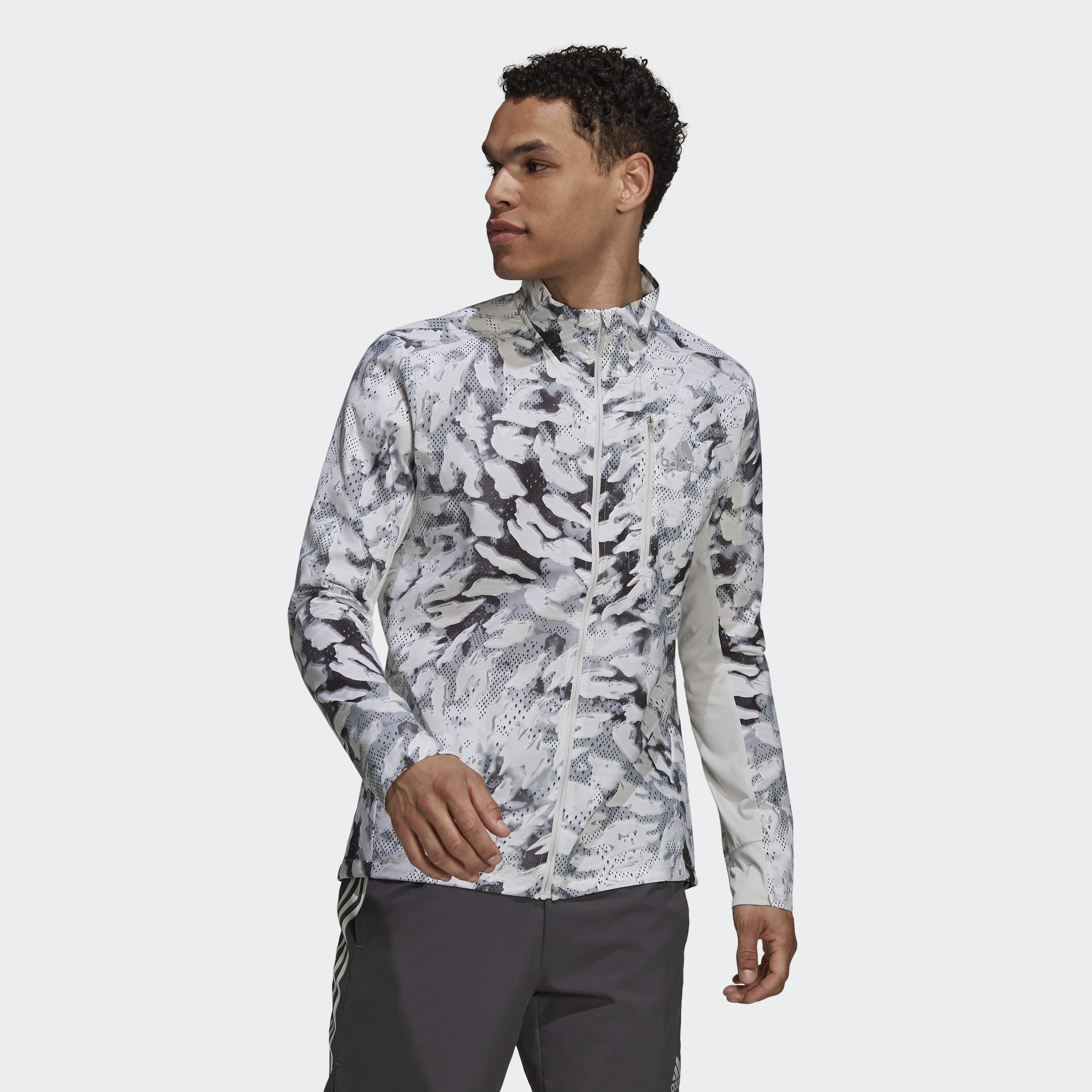 adidas adidas Fast Graphic Primeblue Jacket Grey One / White Mens ...