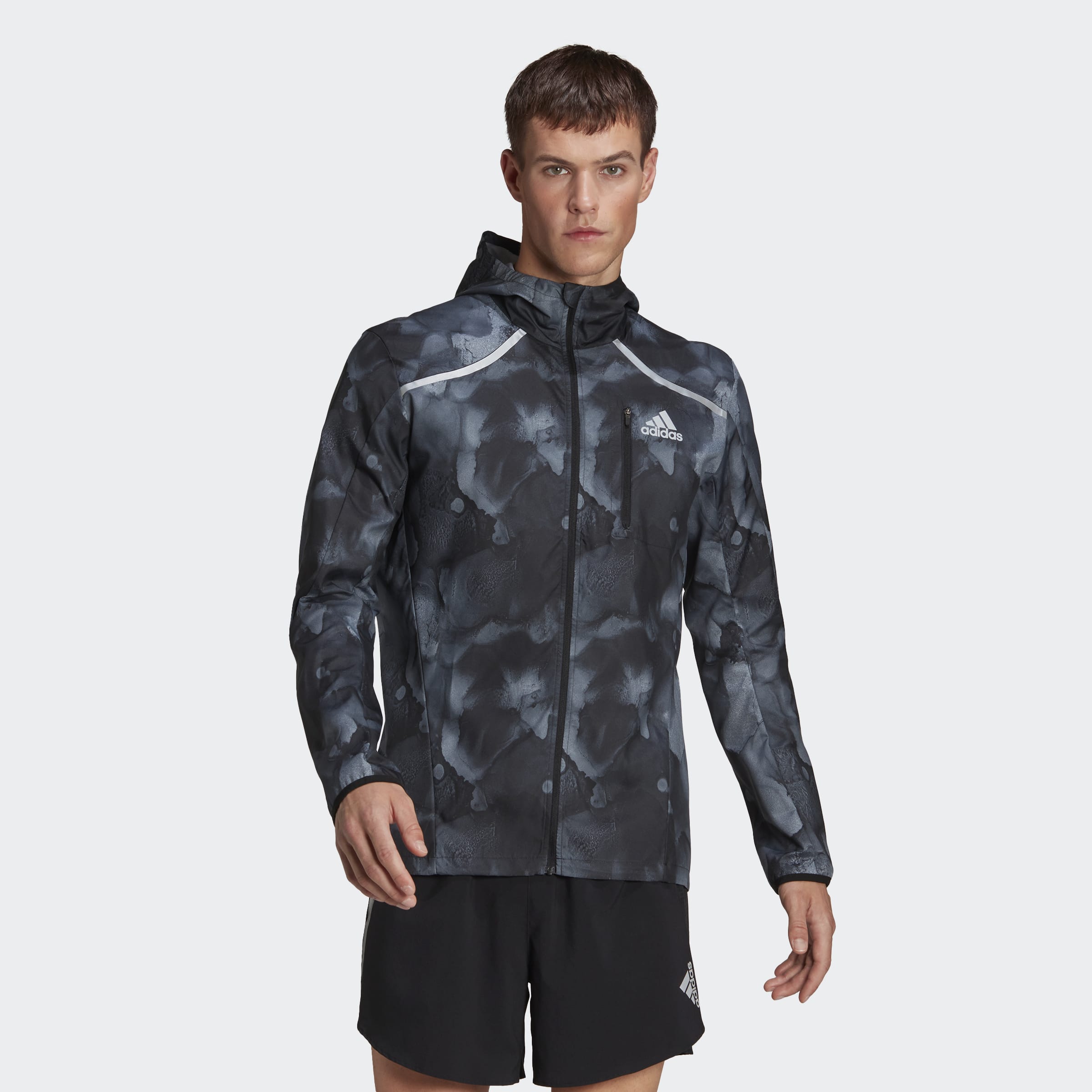 adidas Marathon Fast Graphic Jacket - Black/Print - Mens Clothing