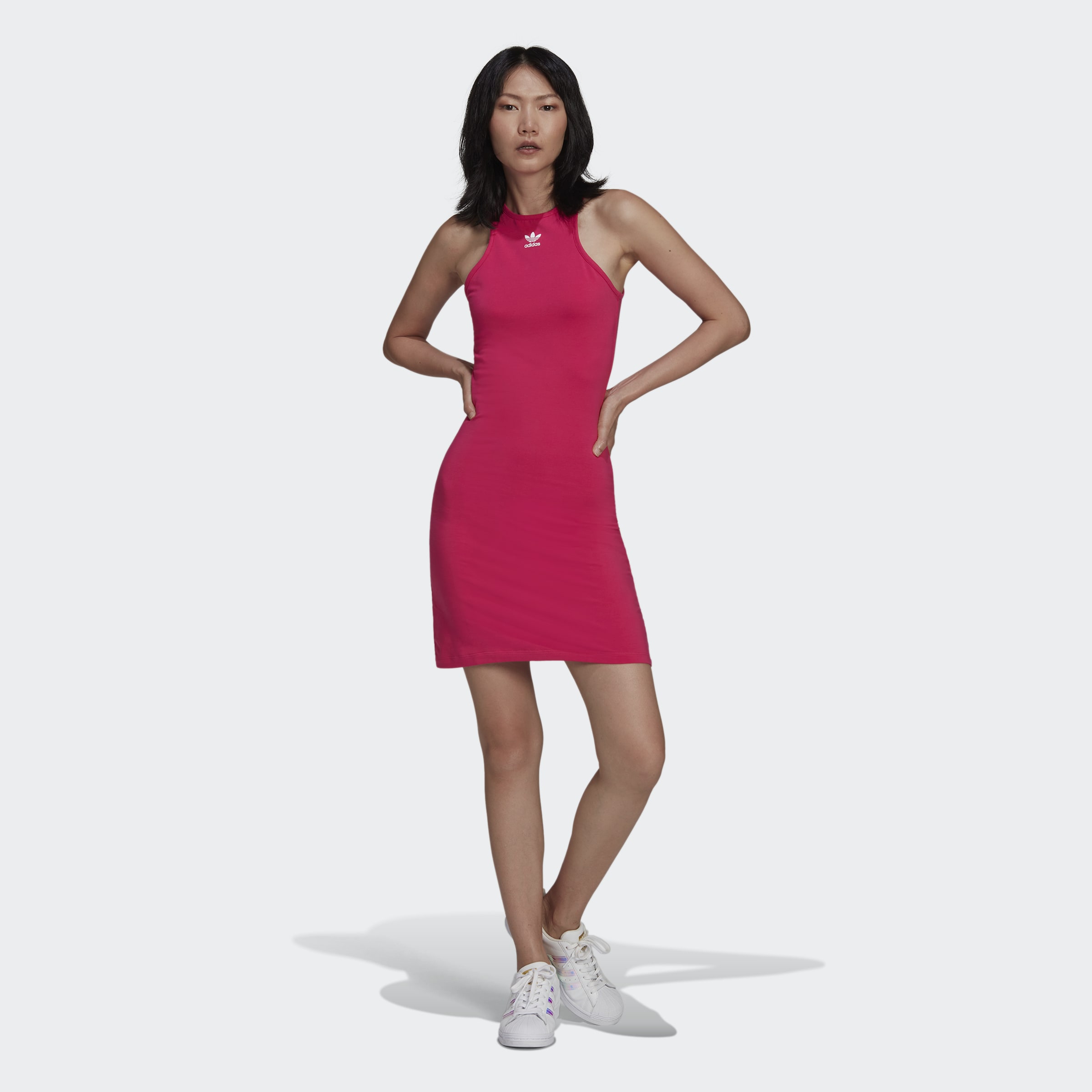 adidas Originals Adicolor Essentials Rib Tank Dress Real Magenta Womens ...